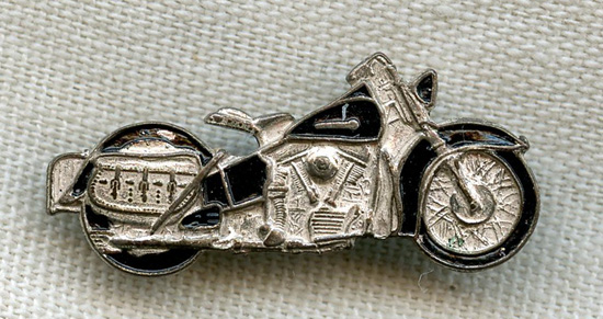 Early 1950s Harley Davidson Figural Motorcycle Pin in Black: Flying ... Early 1950s Harley Davidson Figural Motorcycle Pin in Black: Flying ...